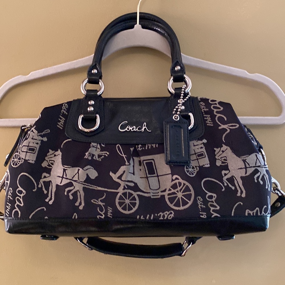 Coach Horse And Carriage Logo Satchel Black And Tan - Gem